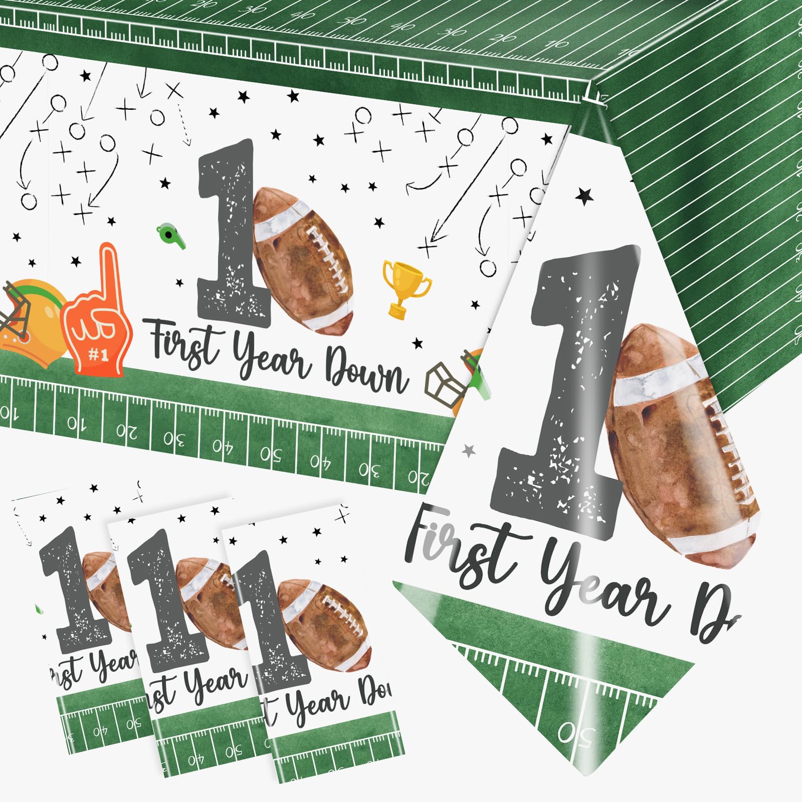 Juweked 3Pcs 1st Birthday Tablecloth Football Tablecloth Plastic First Year Down Table Cloth for First Year Down Birthday Party Football First Birthday Tablecloths Football Party Decorations