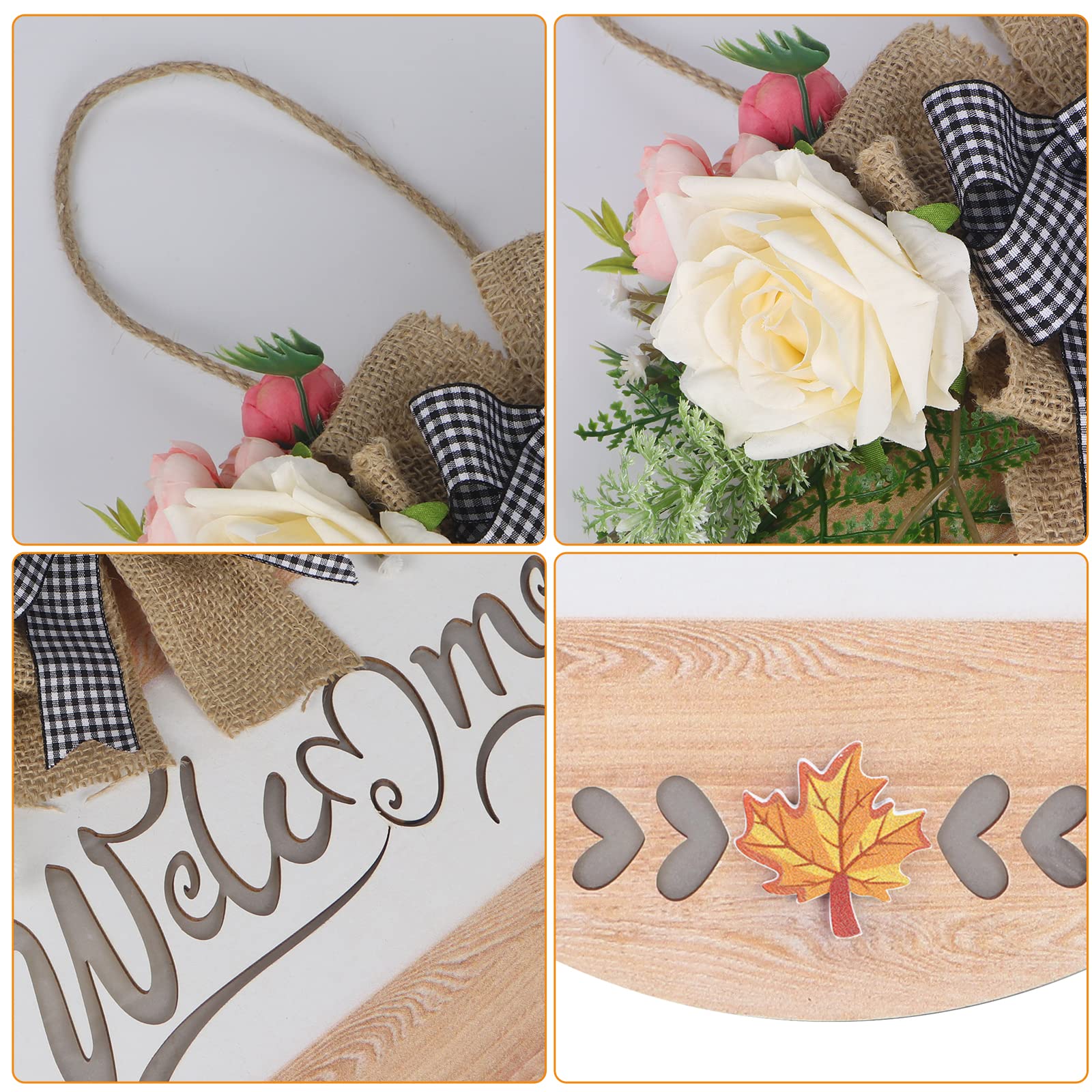 Interchangeable Welcome Sign with Automatic Induction Light, Welcome Sign for Front Door, Welcome Door Sign with 8 Interchangeable Seasonal Icons, Welcome Sign Wall Hanging Farmhouse(Wood Grain)