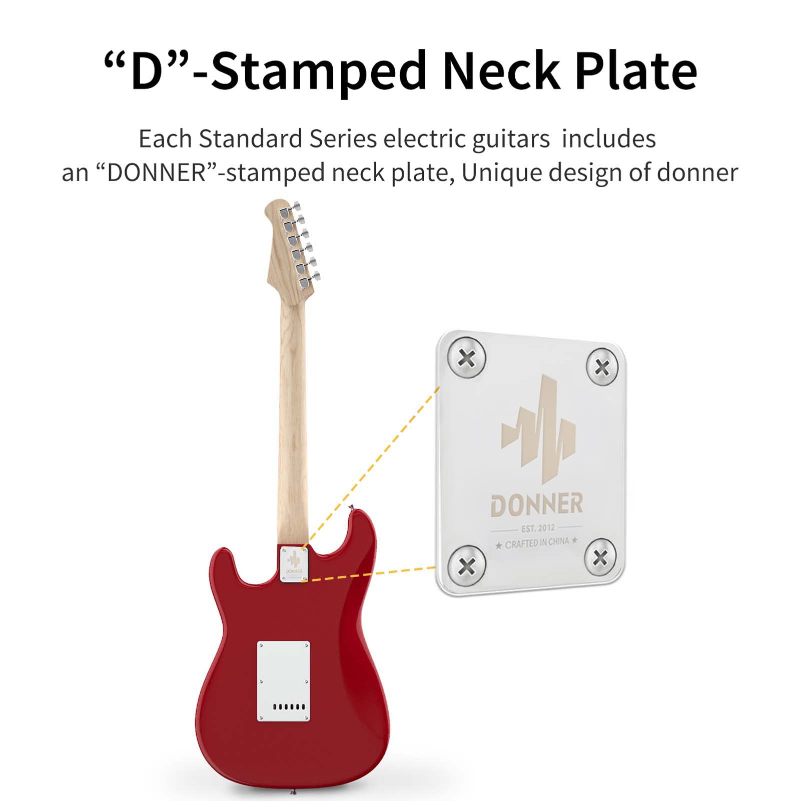 Donner DST-100R 39 Inch Electric Guitar Beginner Kit Solid Body Full Size Red HSS Pick Up for Starter & Donner Guitar Cable 10 ft 2 Pack