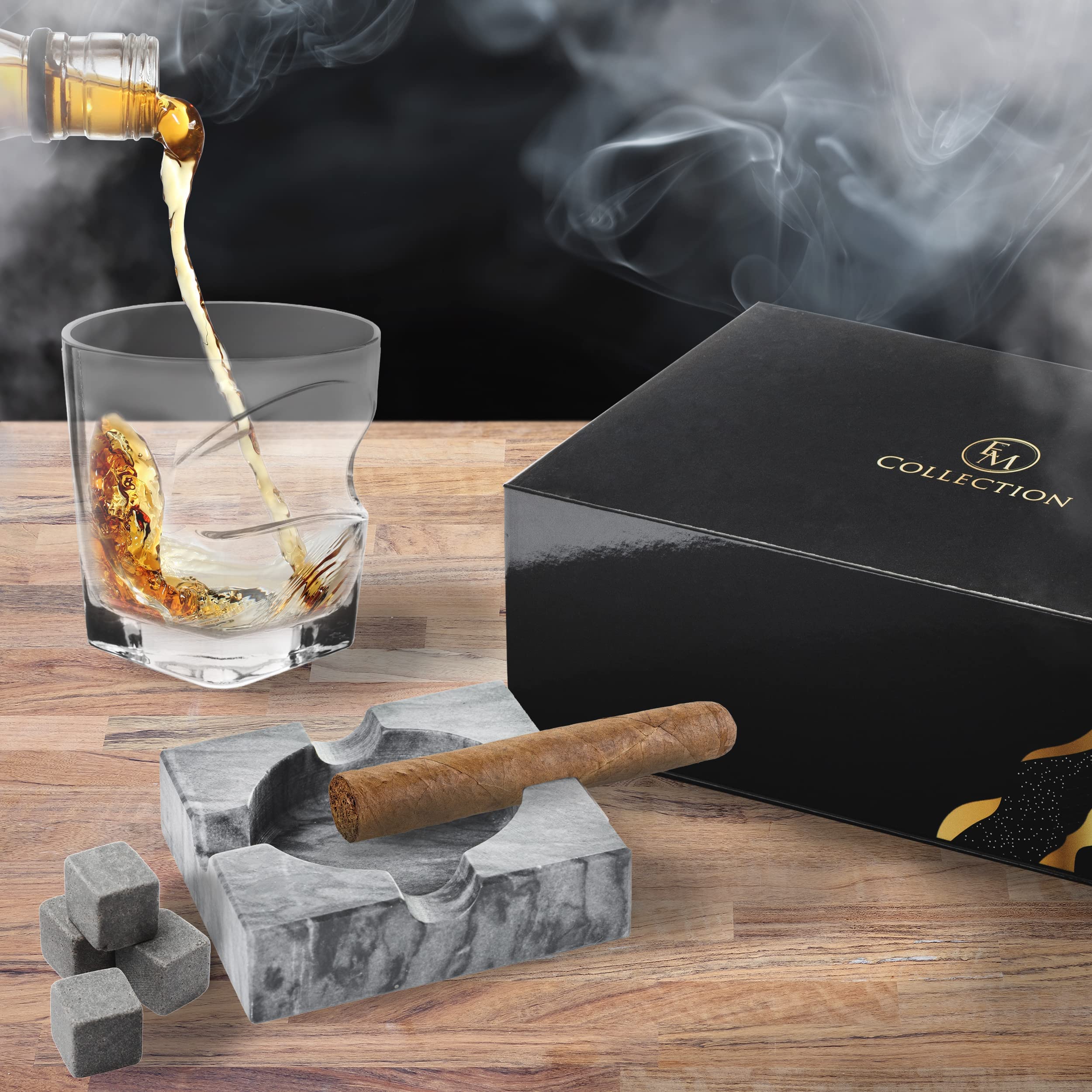 EMCOLLECTION Birthday Gifts Whiskey Glass with Side Mounted Holder 12oz Old-Fashioned Bundle