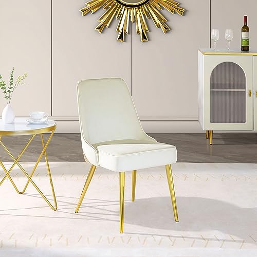KithKasa Upholstered Dining Chairs Sets of 4 Mid-Century Modern Desk Comfy Side Chair with Gold Legs for Kitchen Living Room Cream