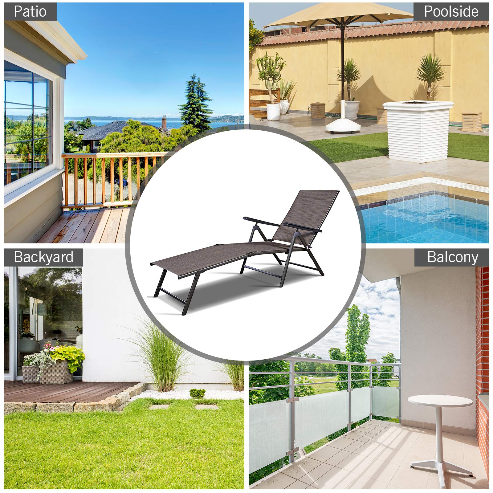 RELAX4LIFE Chaise Lounge Chair Outdoor Set of 2, Folding Patio Recliner Chair with Adjustable Reclining Back & Armrests for Yard Poolside Deck, Portable Sunbathing Beach Lounge Chairs for Outside (2)