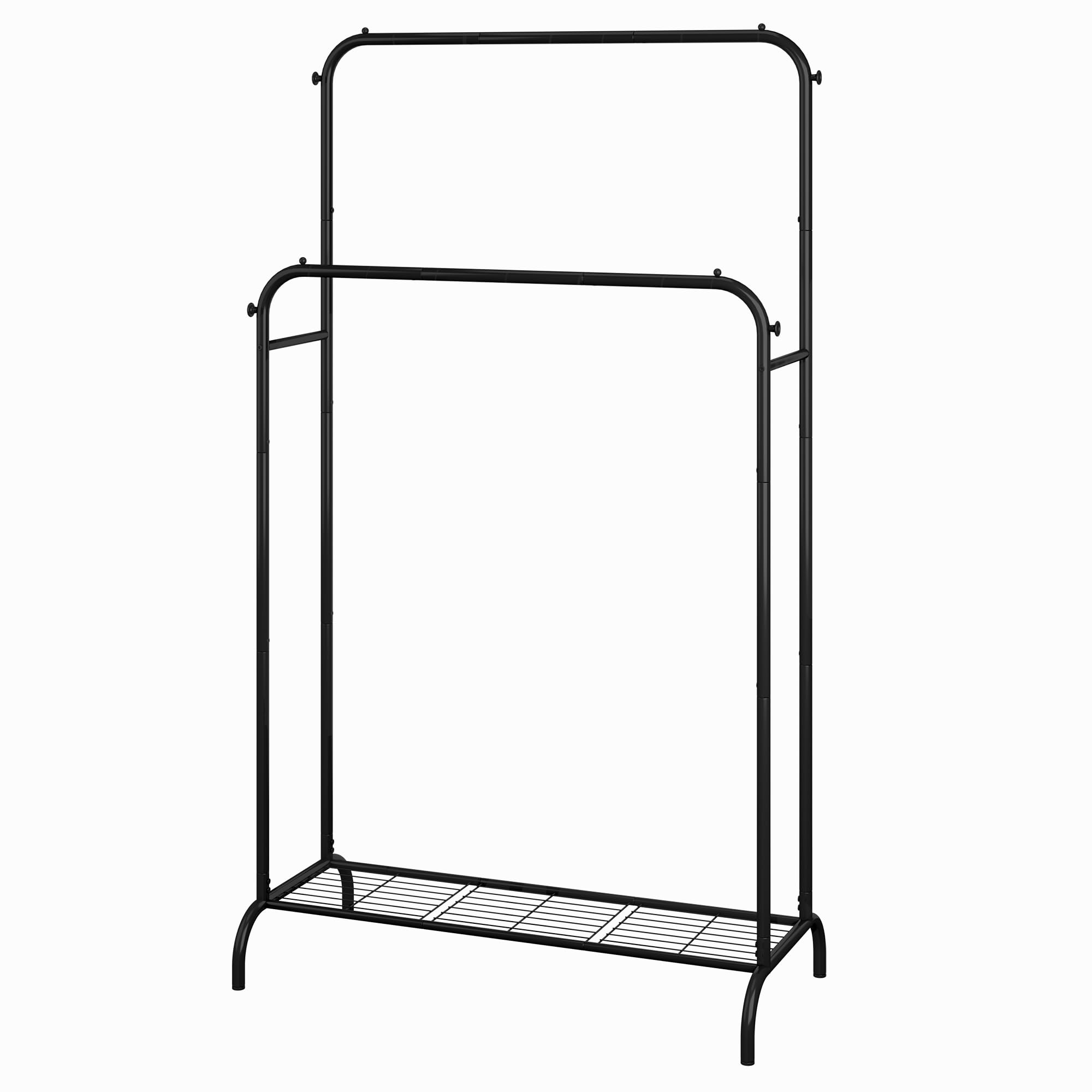Hzuaneri Clothes Rack, Double Rods Garment Rack with Storage Shelf, Clothing Rack for Hanging Clothes, Metal Frame Clothes Organizer for Bedroom, Living Room, Black GR34099B