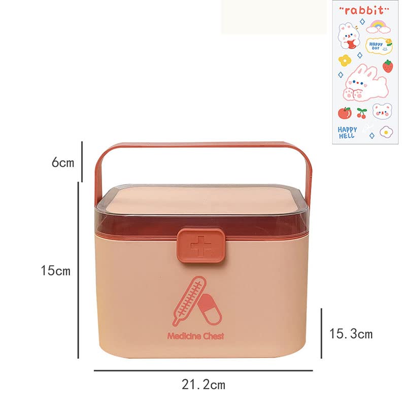 Household Medicine Chest Two Layers PP Storage Box with Sticker Large Capacity for Home Dormitory Organization (S Pink 21.2x15.3x15cm/8.35x6.02x5.91in)
