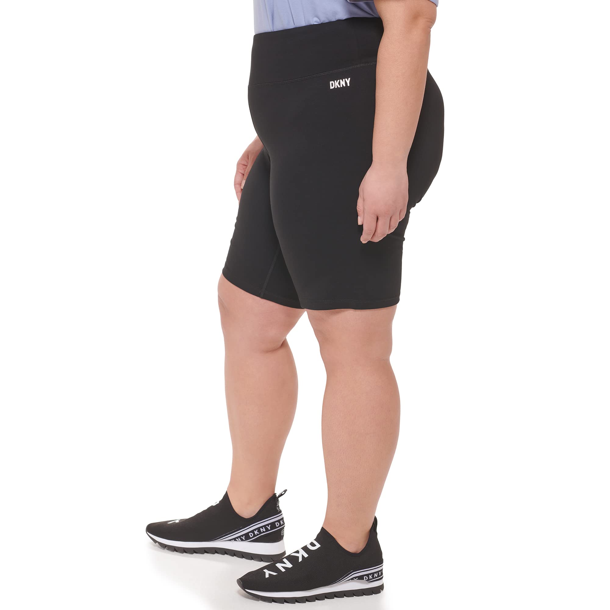 DKNY Women's Sport High Waist Logo Tape Bike Short, Black, 2X