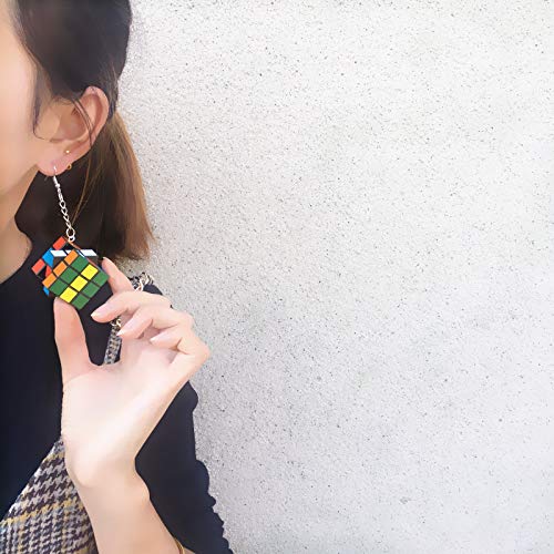 Cute Real Magic Cube Dangle Earrings Necklace Puzzle Cube Can Play Creative Cartoon Funny Earrrings for Women Girls (Earrings)