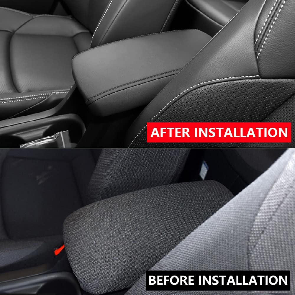 DIKSOAKR Center Console Cover Armrest Cover for Ford Edge 2015-2021, Luxury Leather Middle Console Cover Waterproof Car Armrest Protector (Black Line)