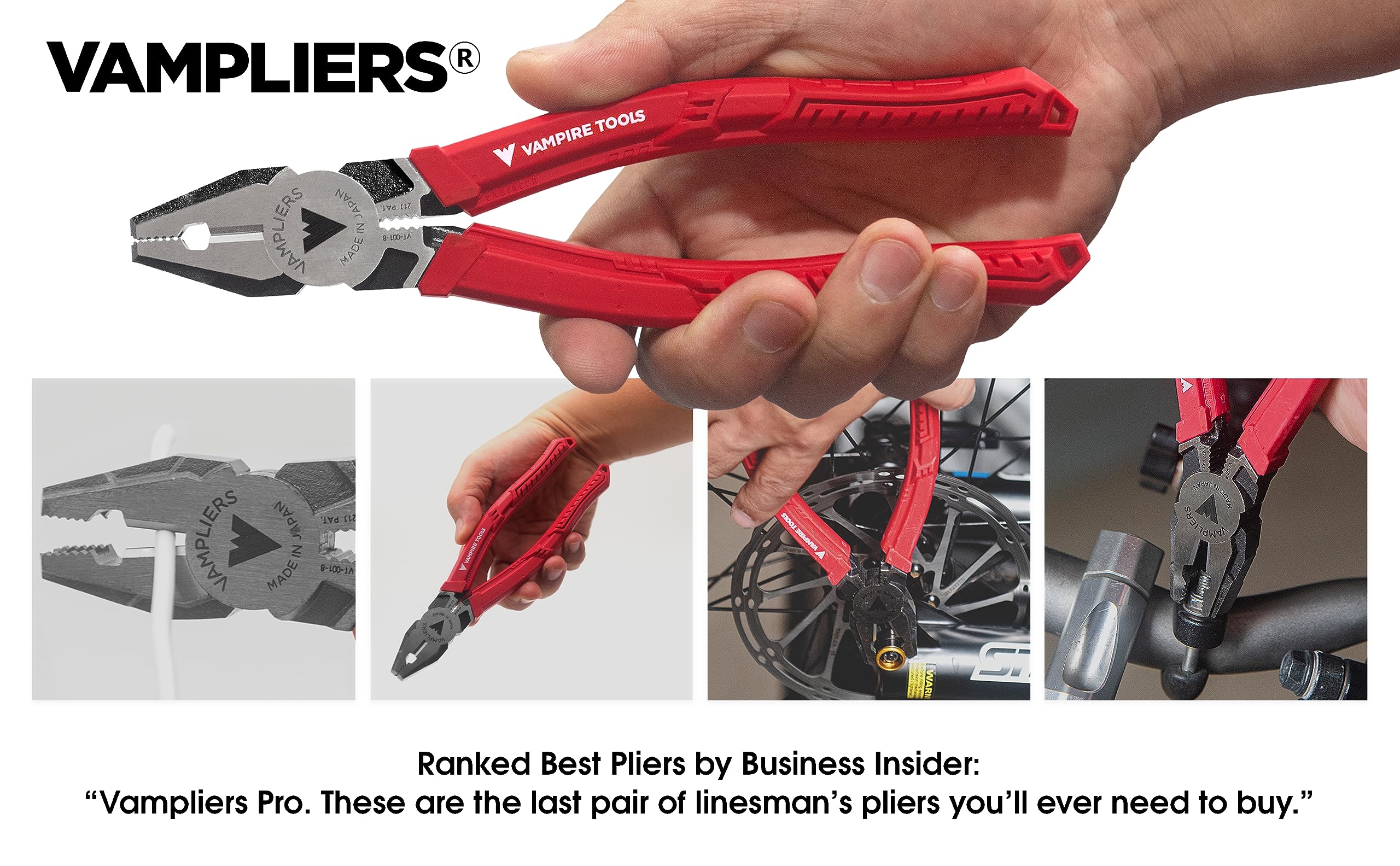 VAMPLIERS 4-Piece Stripped Screw Extractor Pliers Set. Made in Japan: 8" Linesman, 7.5" Long Nose, 6.25" Multipurpose & 5" ESD Safe Pliers. Remove any Stripped/Damaged/Rusted Screws.