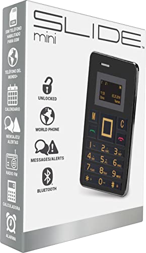 Slide Wallet Size Unlocked Mini Cell Phone Worldwide 2G GSM Service, Black/Silver