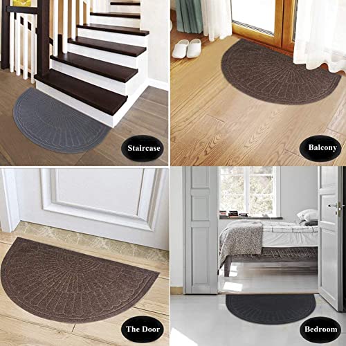 Half Round Entrance Rug Waterproof Floor Mat Shoes Scraper Doormat, 18''x30'' Patio Rug Dirt Debris Mud Trapper Out Door Mat Low Profile Washable Carpet