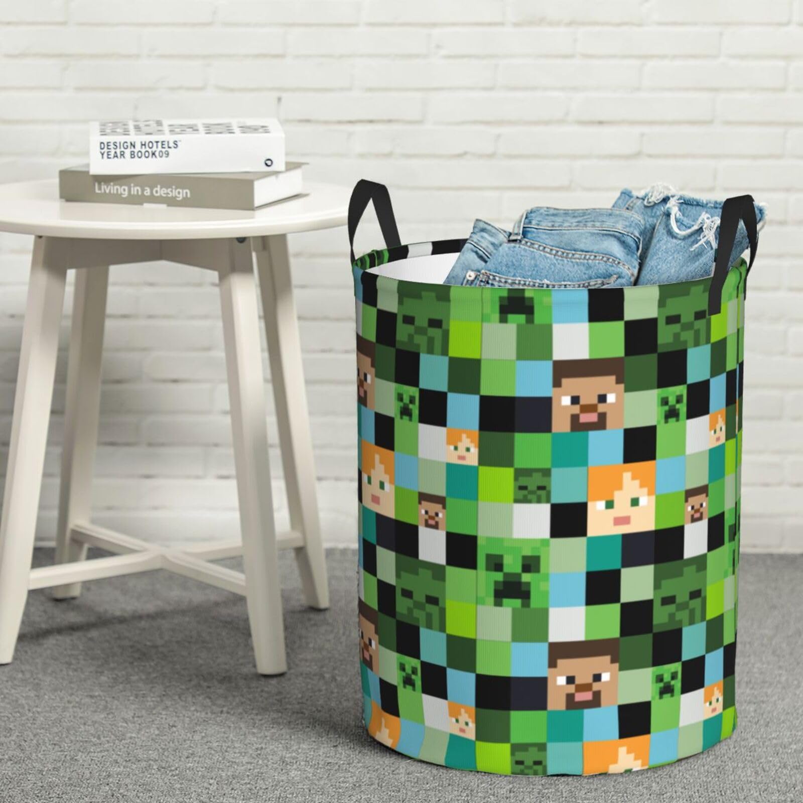 Gbuzozie Video Game Mosaic Background Round Laundry Hamper Storage Basket Toys Clothes Organizer Bin For Home Bathroom Bedroom Dorm Nursery, 38l