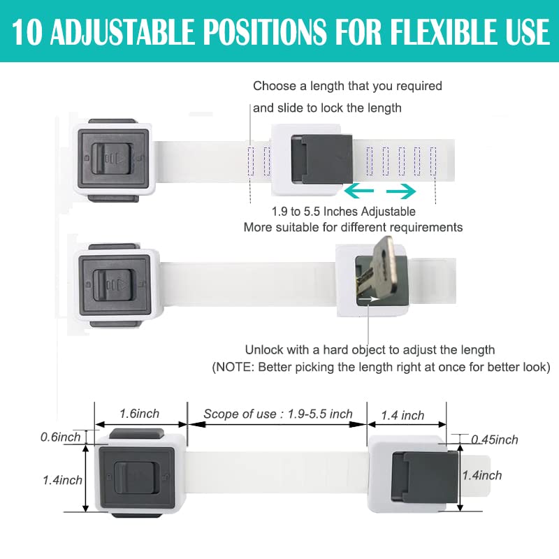 FANYAQIN Child Locks for Cabinets, 6-Pack Upgraded Double Lock System Child Safety Cabinet Locks with Adjustable Strap, Multi-Purpose Baby Locks for Cabinets and Drawers, Refrigerator, Oven, Toilet