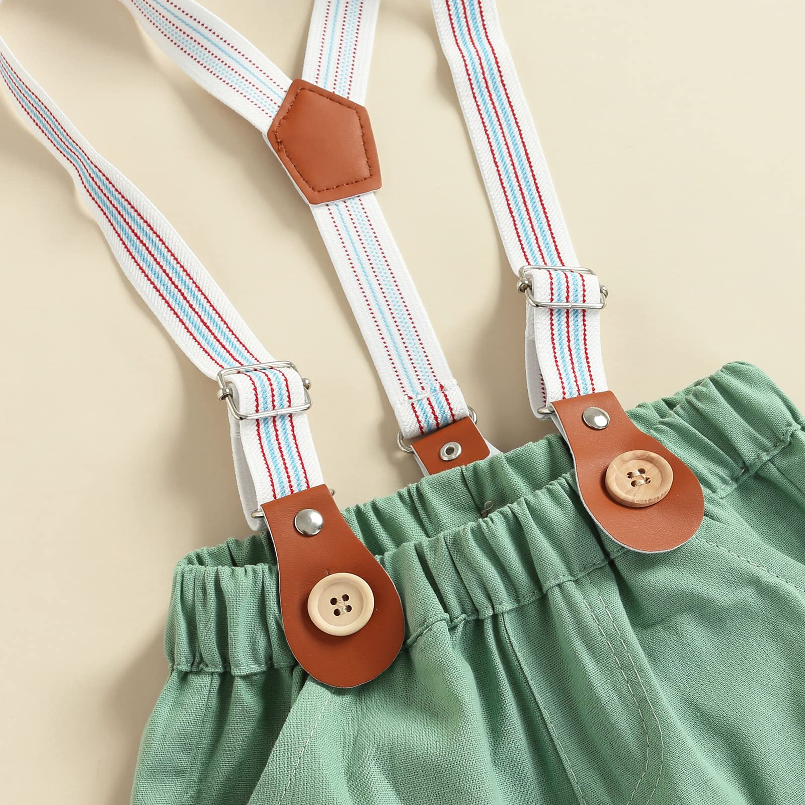 Qiylii Infant Baby Boys Short Sleeve Bowtie Buttons Bodysuit Shirts Suspender Shorts Casual Summer Clothes (Green, 3-6 Months)