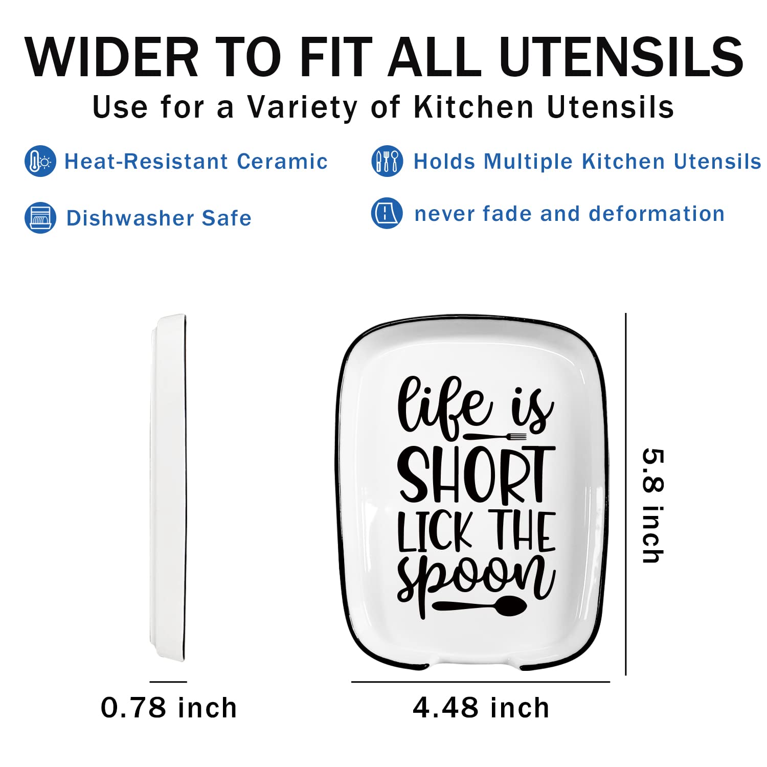 Funny Life Is Short Lick The Spoon Quote Spoon Rest For Stove Top-Large Spoon Holder for Kitchen Counter-Heat Resistant Cooking Kitchen Accessory and Gift for Cooking Enthusiasts