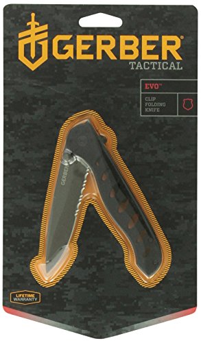 Gerber Gear EVO Knife, Serrated Edge, Titanium Coated [22-41432],Black