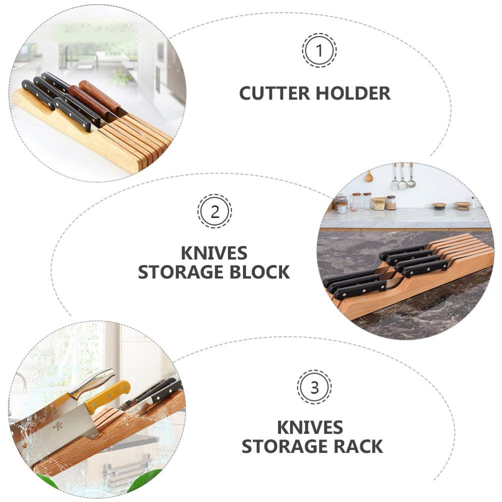 Hemoton Kitchen Knife Block Wood Drawer Knife Organizer Bamboo in Drawer Knife Holder Tray Knives Storage Rack Chopping Knife Stand for Home