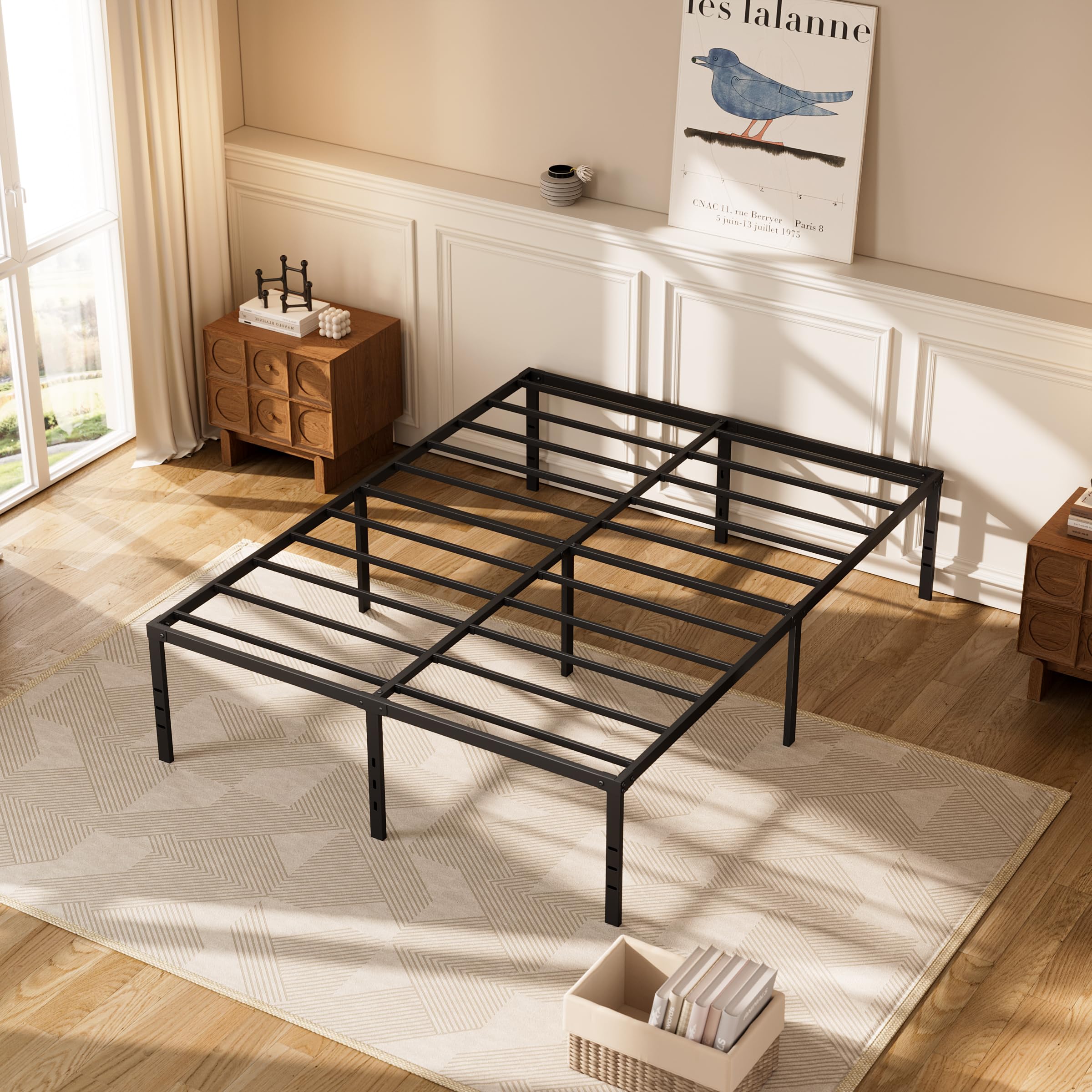 Jebosam Twin XL Bed Frame 2500 lbs Support Heavy Duty Platform Steel 14 inch XL Twin Bed Frame No Box Spring Needed Extra Long Easy to Assembly Non-Slip Noise Free Black Bed Frame Twin XL