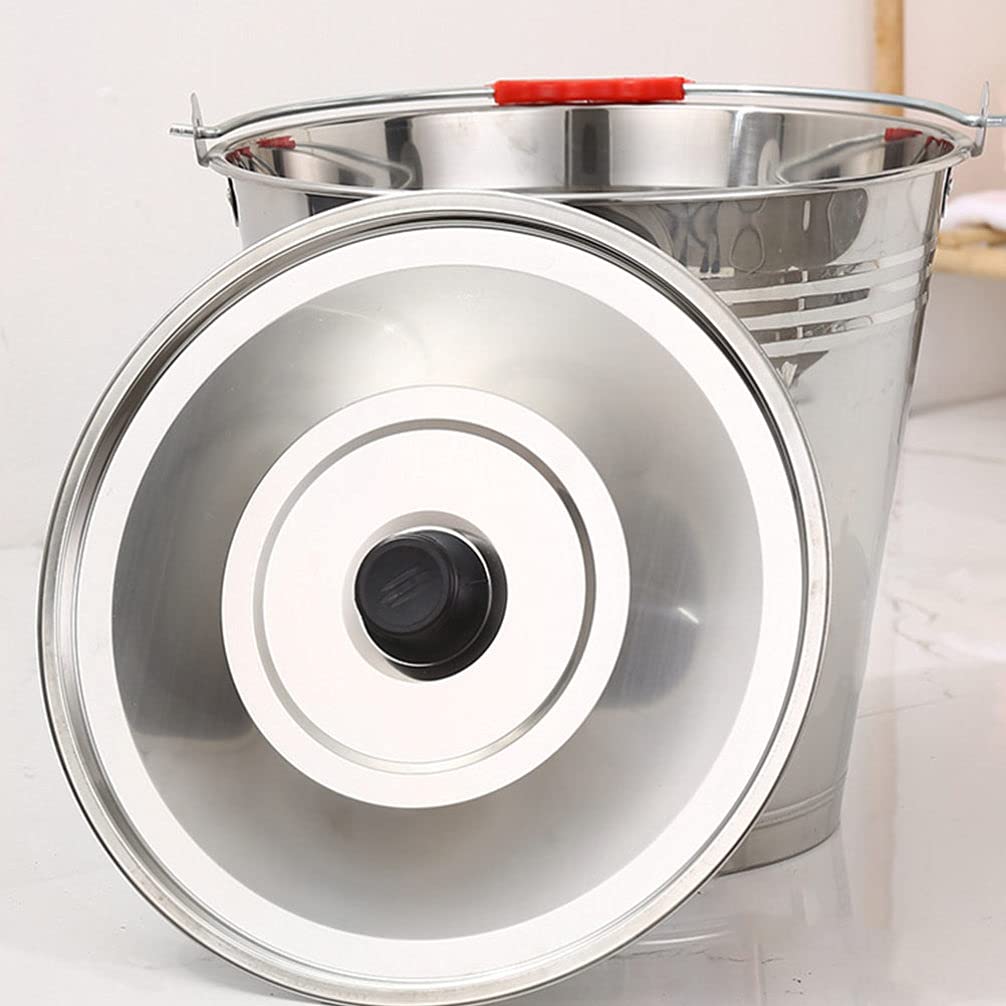 Hemoton Metal Bucket with Lid, Stainless Steel Milk Pail Bucket with Lid+ Handle, Durable Bucket for Heavy Loads, Compost, Milk Pail