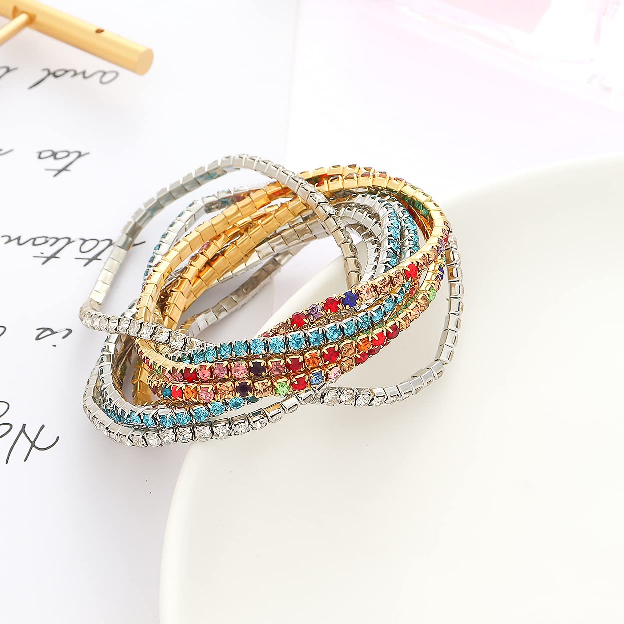 DIMISHIN Rhinestone Stretch Bracelet for Women Stacking Crystal Tennis Bracelet Diamond Bracelet Set (Multicolor)