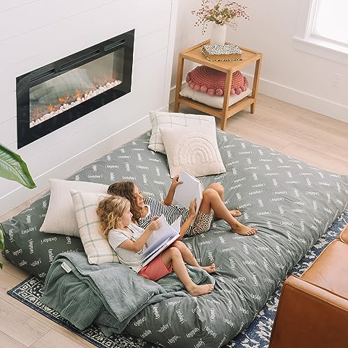 CordaRoy's Chenille Nest Gaming Bean Bag Chair with Controller Pockets and Handle, Convertible Foam-Filled Chair/Queen-Size Lounger, Moss
