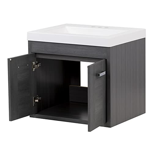 Spring Mill Cabinets Marlowe Floating Bathroom Vanity with 2-Door Cabinet and White Countertop with Integrated Sink, 24.5" W x 18.75" D x 22.25" H, Phantom