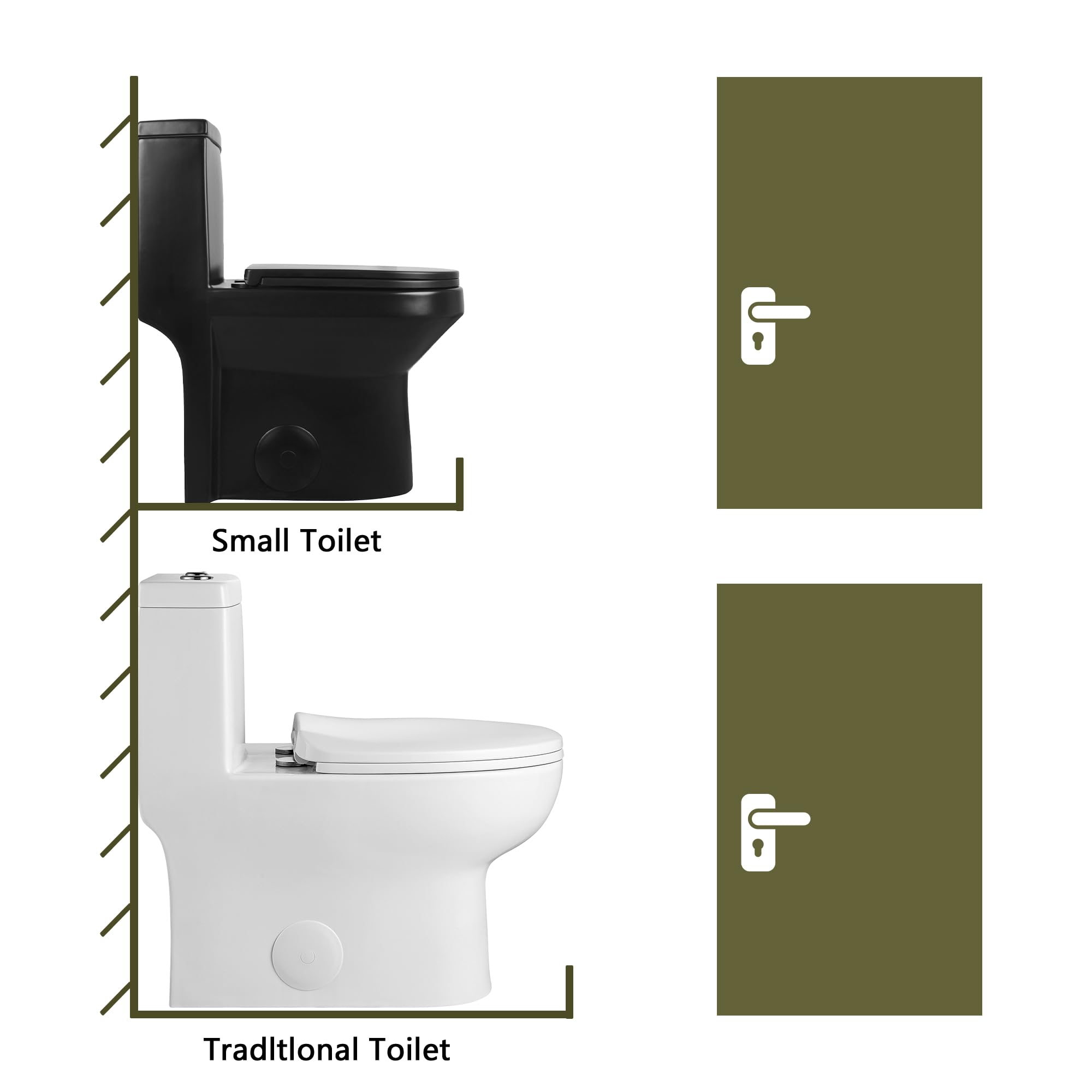 DeerValley DV-1F52812 Compact One Piece Toilet, Small Modern Dual Flush Toilet, Powerful & Quiet, 12'' Rough In Toilet & Dual Flush 0.8/1.28 GPF and MAP 1000g, White