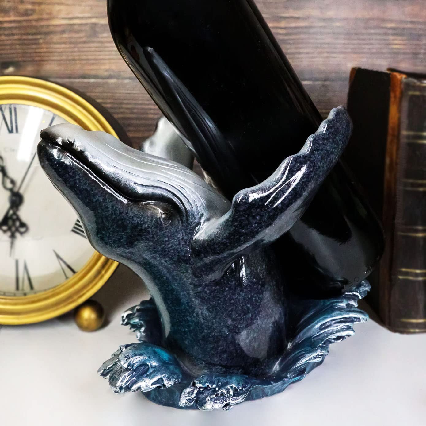 Ebros Deep Ocean Marine Leaping Baleen Humpback Whale Wine Bottle Holder Statue 8.5" Long Nautical Sea Coastal Boating Fish Themed Storage Caddy Figurine