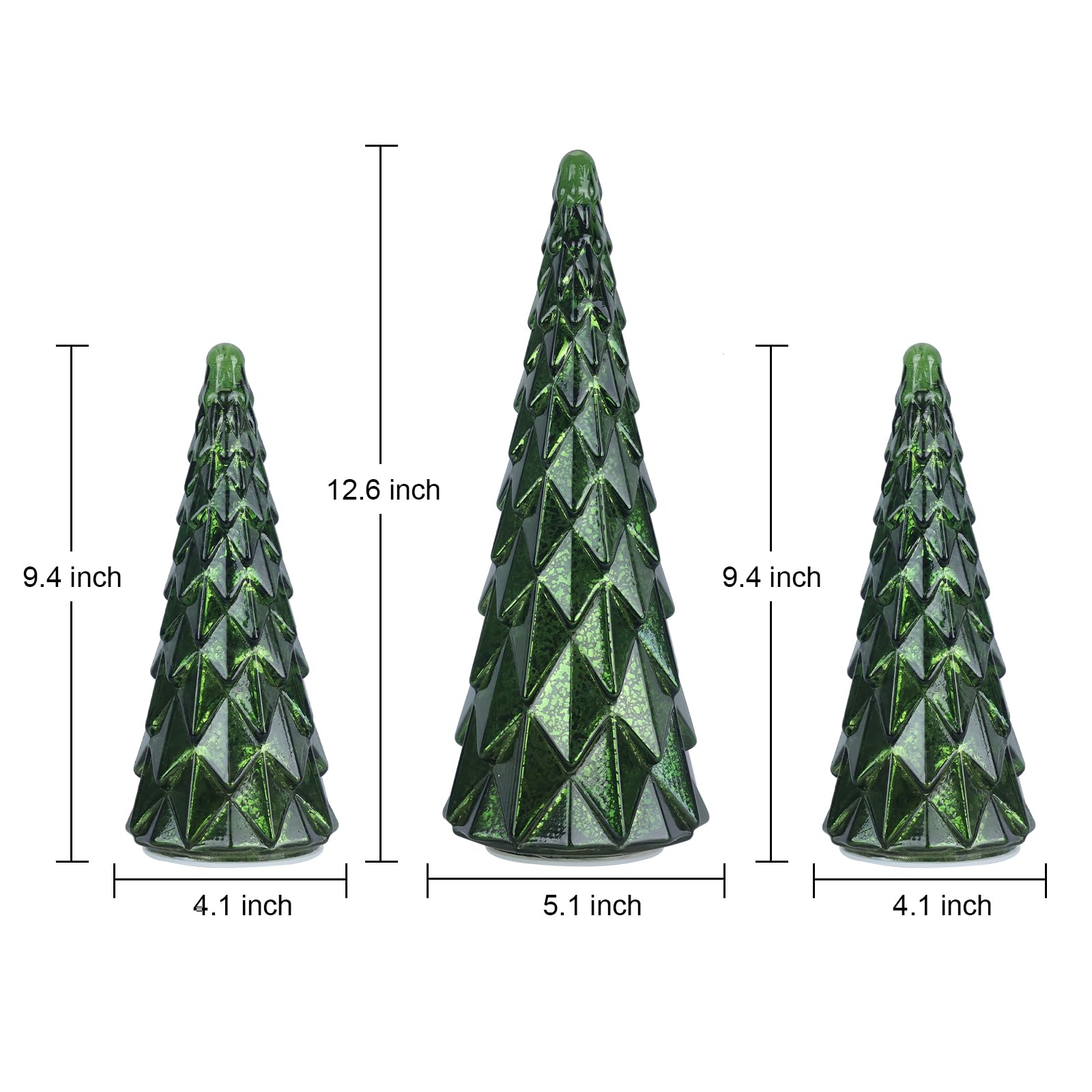 Christmas Decorations Indoor, YEAHOME Set of 3 Pre-lit Green Glass Christmas Tree for Home Decor, Christmas Table Decorations Lighted Xmas Tree with Timer for Living Room Mantel Tabletop Party