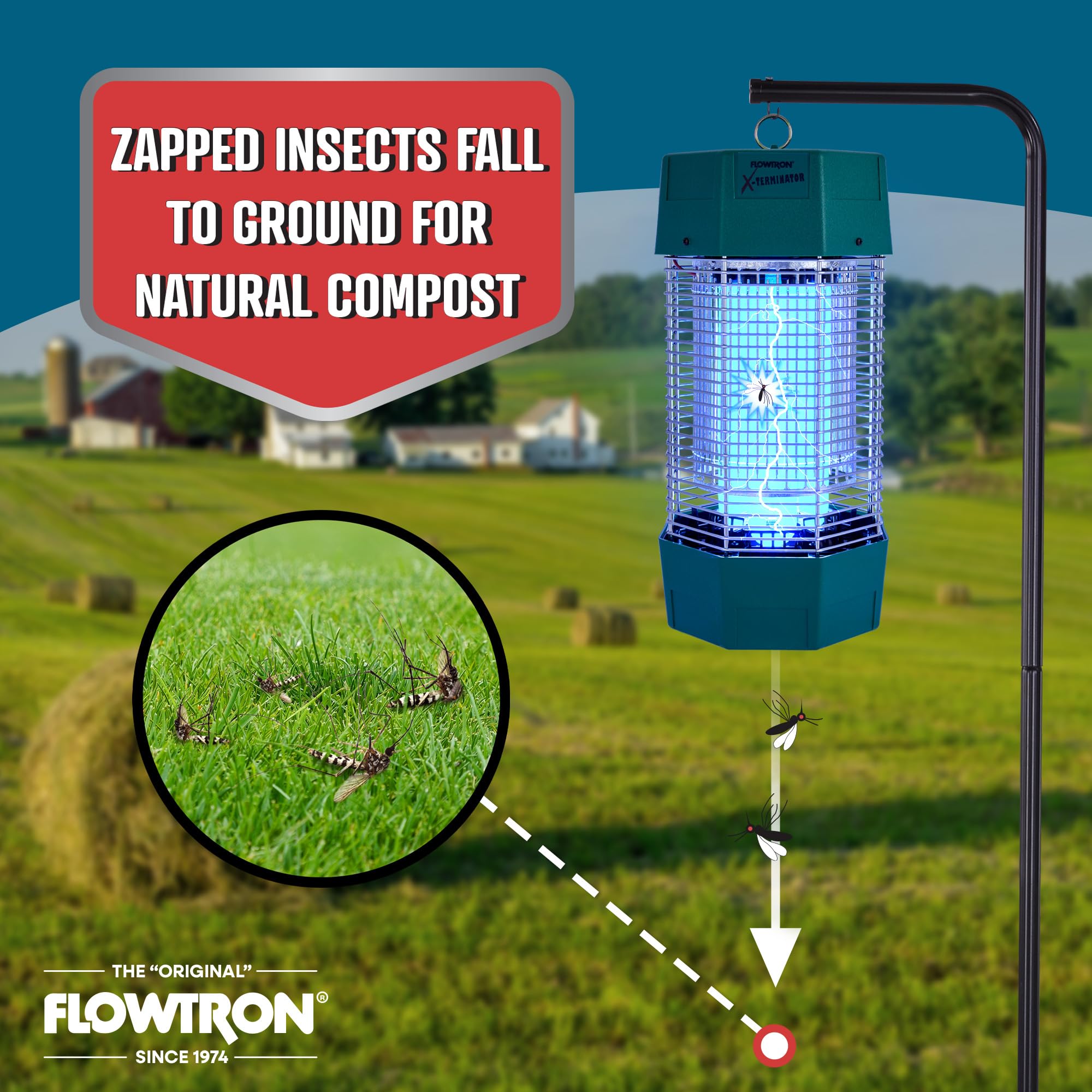 Flowtron Electric Bug Zapper 2 Acres Outdoor Insect Control with Dual Lure Method, 120W UV Light & Octenol Attractant for Fly & Mosquito, 5600V Kill Grid, Made in USA, UL Certified