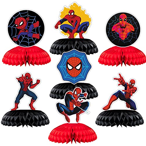 GeRRiT 7pcs Honeycomb Centerpiece for Spiderman, Spiders Theme Birthday Party Supplies Table Decorations