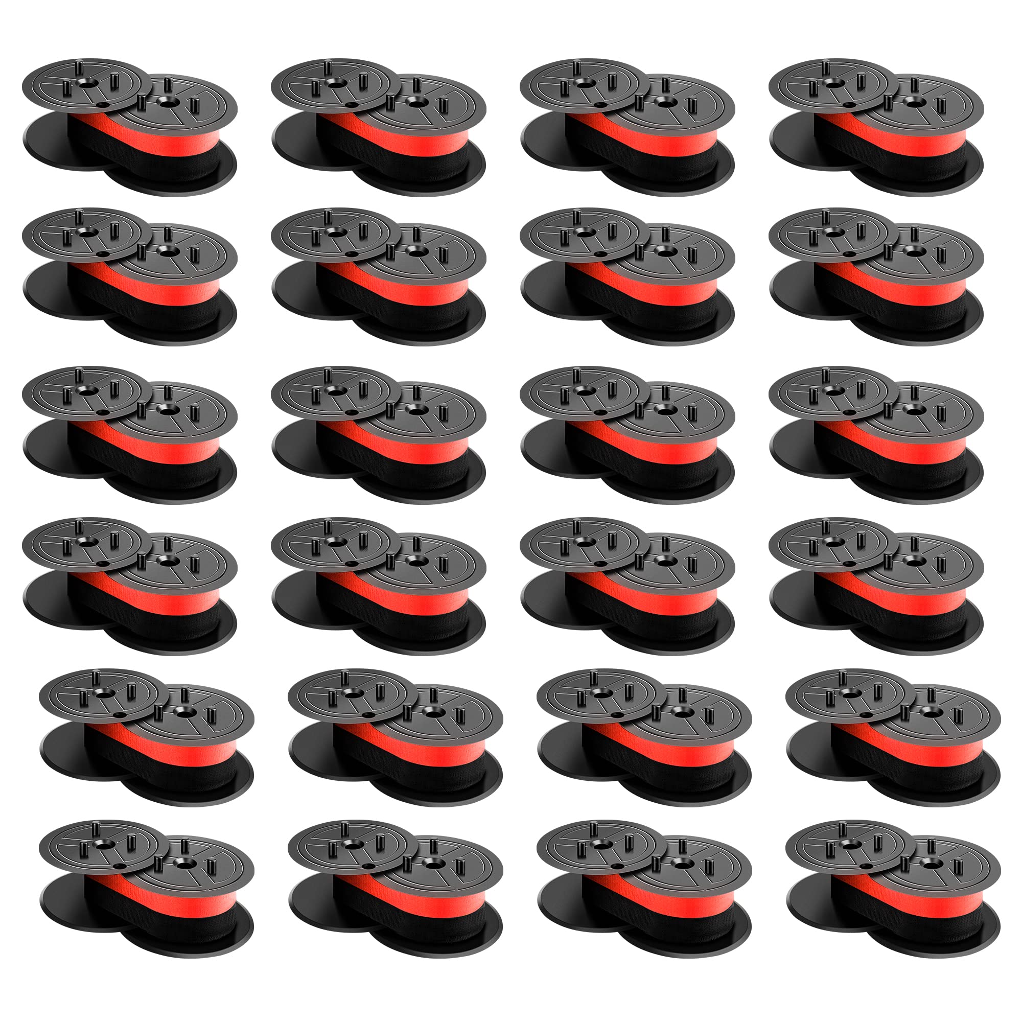 HALLOLUX 24 Pack Replacement for GR24 GR24BR Universal Twin Spool Calculator Ribbon use with Nukote BR80c, Sharp El 1197 P III, Porelon 11216, Dataproducts R3027 (Black/red, Individually Sealed)