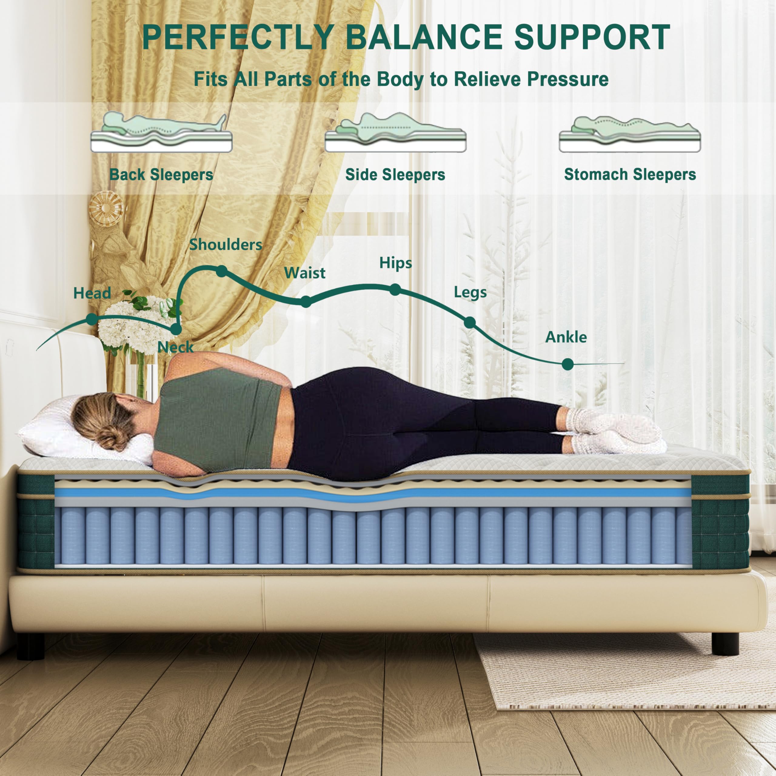 JEEKEA King Mattress in a Box - 14 Inch King Size Memory Foam Mattress - Hybrid Mattress King Size for Back Pain Relief - Medium Firm King Bed Mattress with Motion Isolation & Strong Edge Support