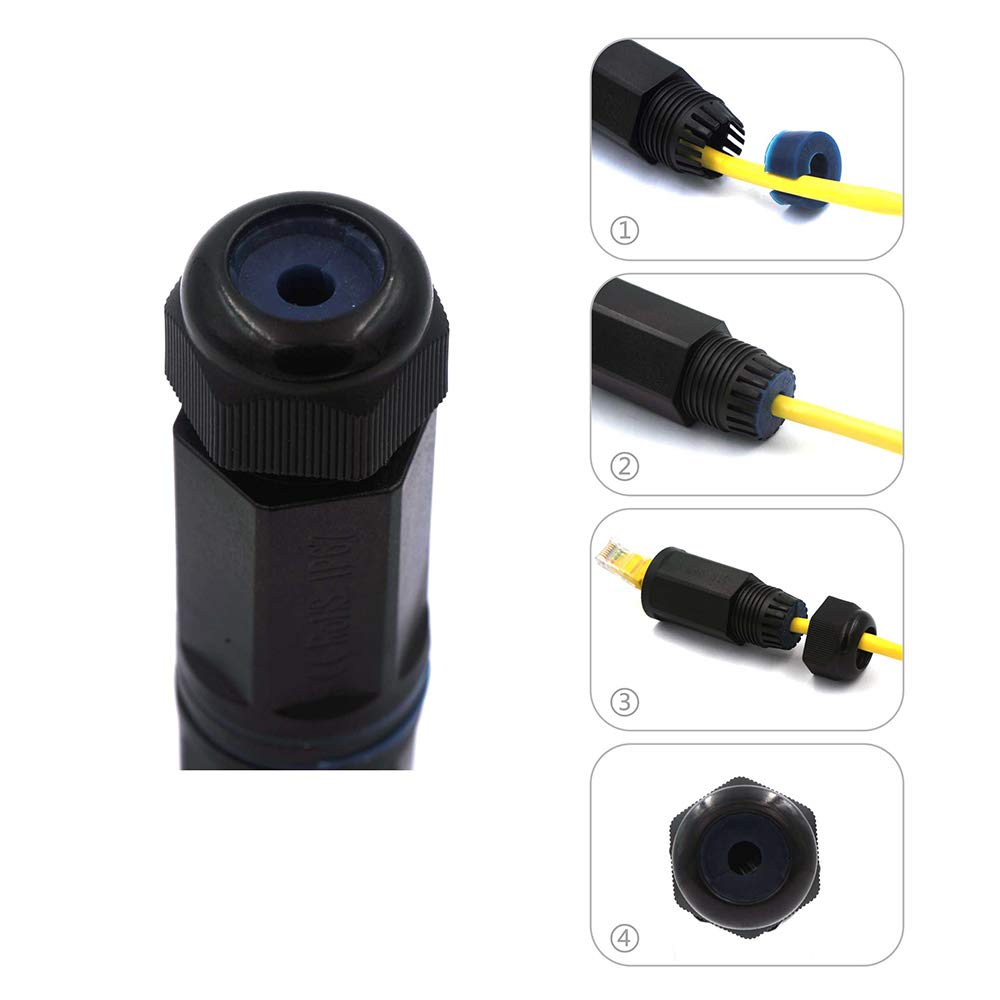 VCE Waterproof RJ45 Coupler IP67, CAT6/CAT5E/CAT5 Female to Female Coupler Connector Shielded 8Pin for Outdoor Ethernet LAN Cable, 2-Pack