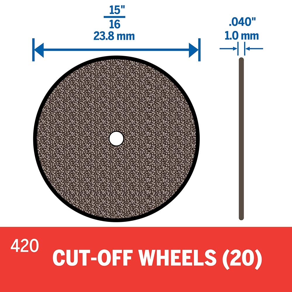 Dremel 420 Cut-off Wheel, 15/16 " (23.8 mm) diameter, 0.40โ (1.0 mm) disc thickness, Cutting Rotary Tool Accessory (20 Pieces)