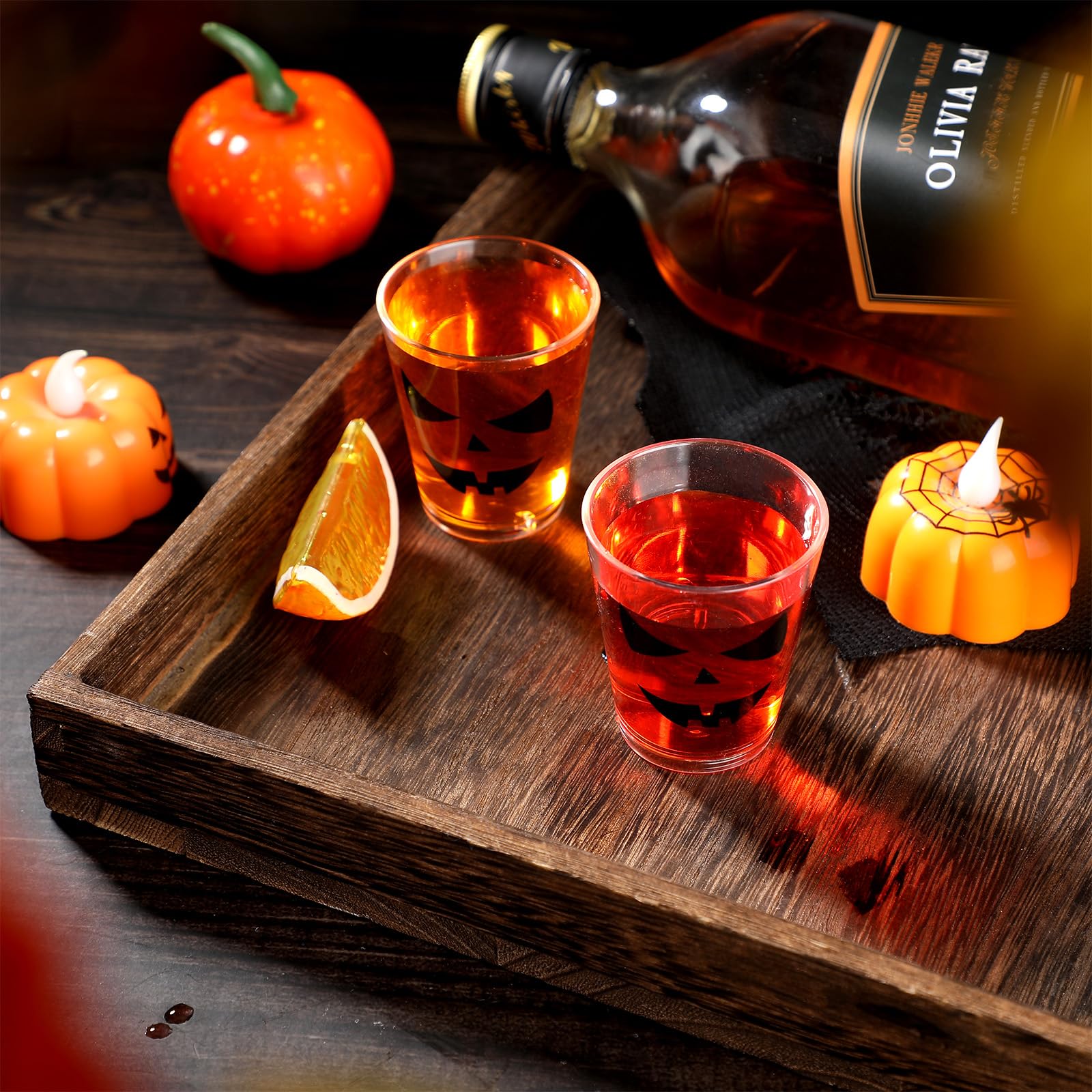 Lallisa 36 Pcs Plastic Halloween Whiskey Shot Glasses 2.1 oz Pumpkin Halloween Clear Reusable Plastic Cups Cocktail Glasses for Party Drinking Decoration Gift