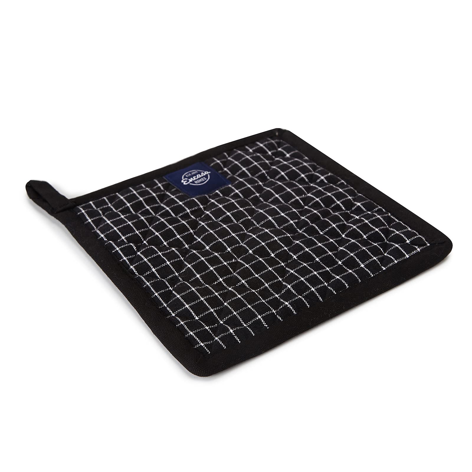 Encasa Homes 8 inches Oven Microwave Potholders (2 pc Set) for Kitchen Cooking & Baking - Heat Resistant, Thick & Safe, Protection of Hands from Hot Utensils - Butcher Checks Black