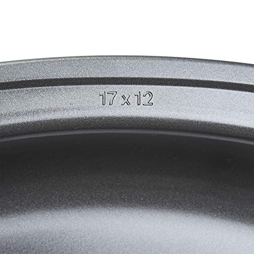 Goodcook Quick Roaster Pan and locking rack, with juice gathering pools for easier, safer, faster basting, 17x12x3 inches, Grey