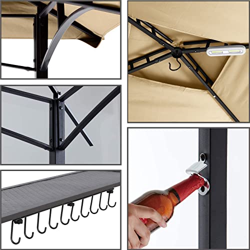 MASTERCANOPY 8 x 5 Grill Gazebo Outdoor BBQ Gazebo Canopy with 2 LED Lights (Khaki)