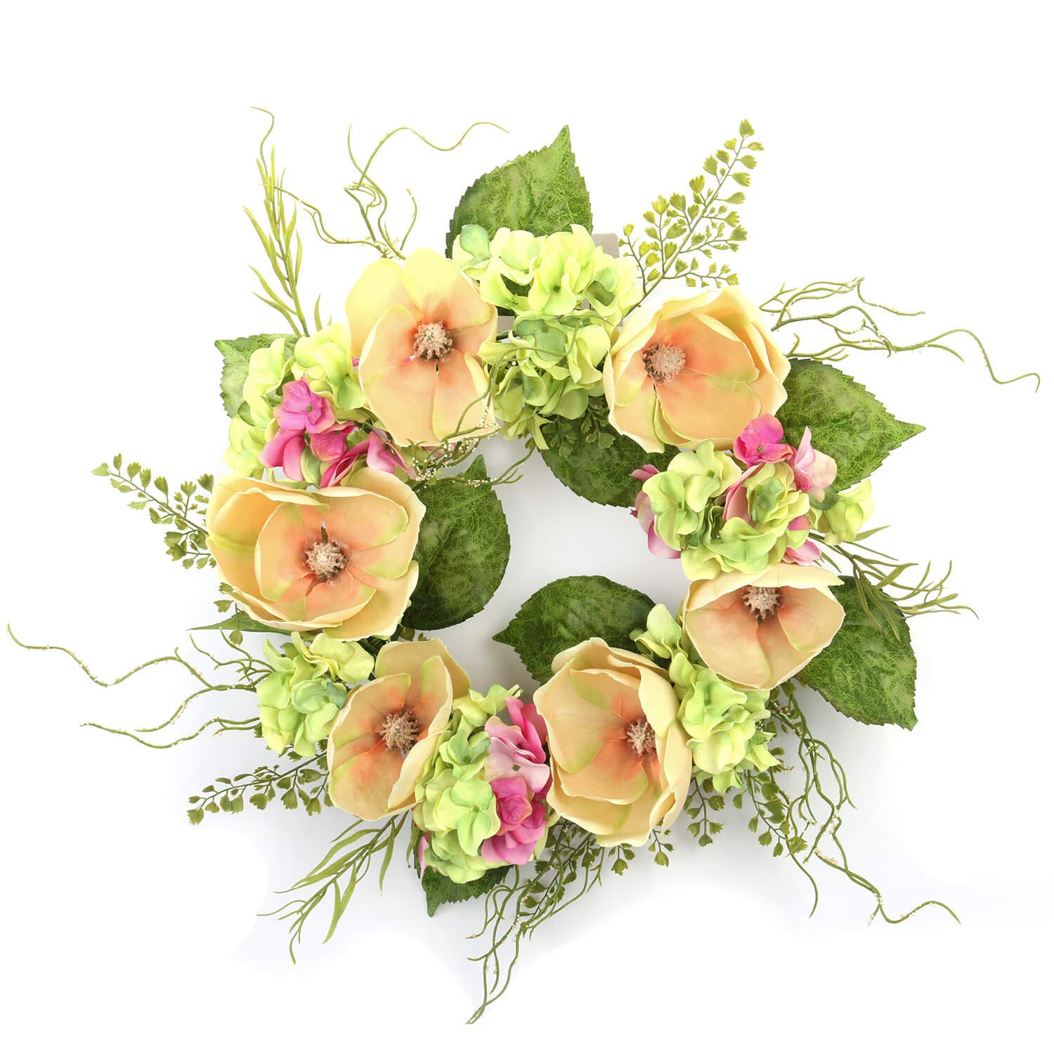 Cloris Art Summer Wreath for Front Door, 22 Inch Artificial Spring Wreath for Home Festival Wedding Party Farmhouse Outdoor Decor(Magnolia Hydrangea)