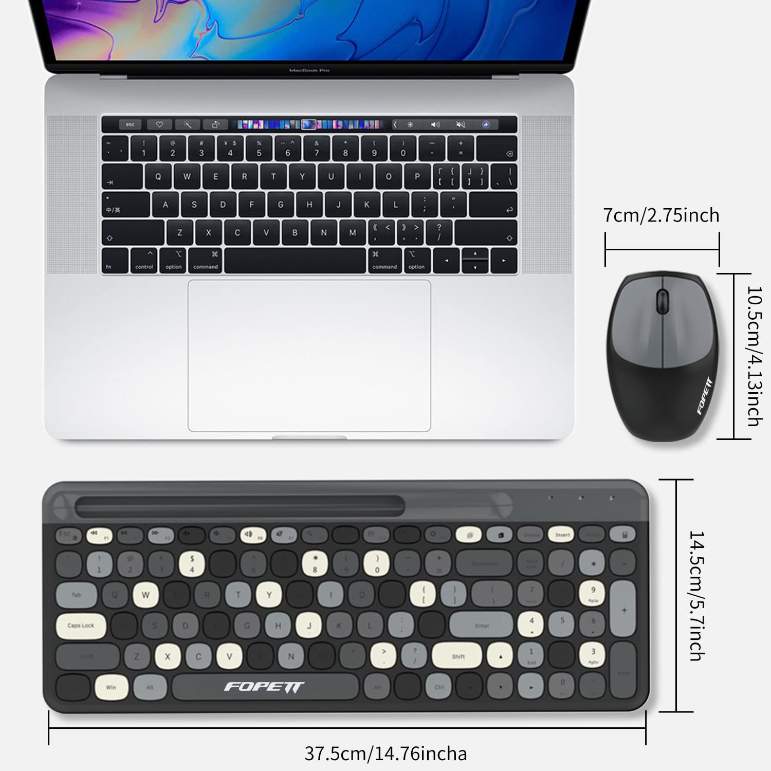 FOPETT Keyboard and Mouse Sets Wireless Keyboard and Mouse Sets,Reliable 2.4 GHz Connectivity for PC,Laptop,Smart TV and More (Grey Colorful)