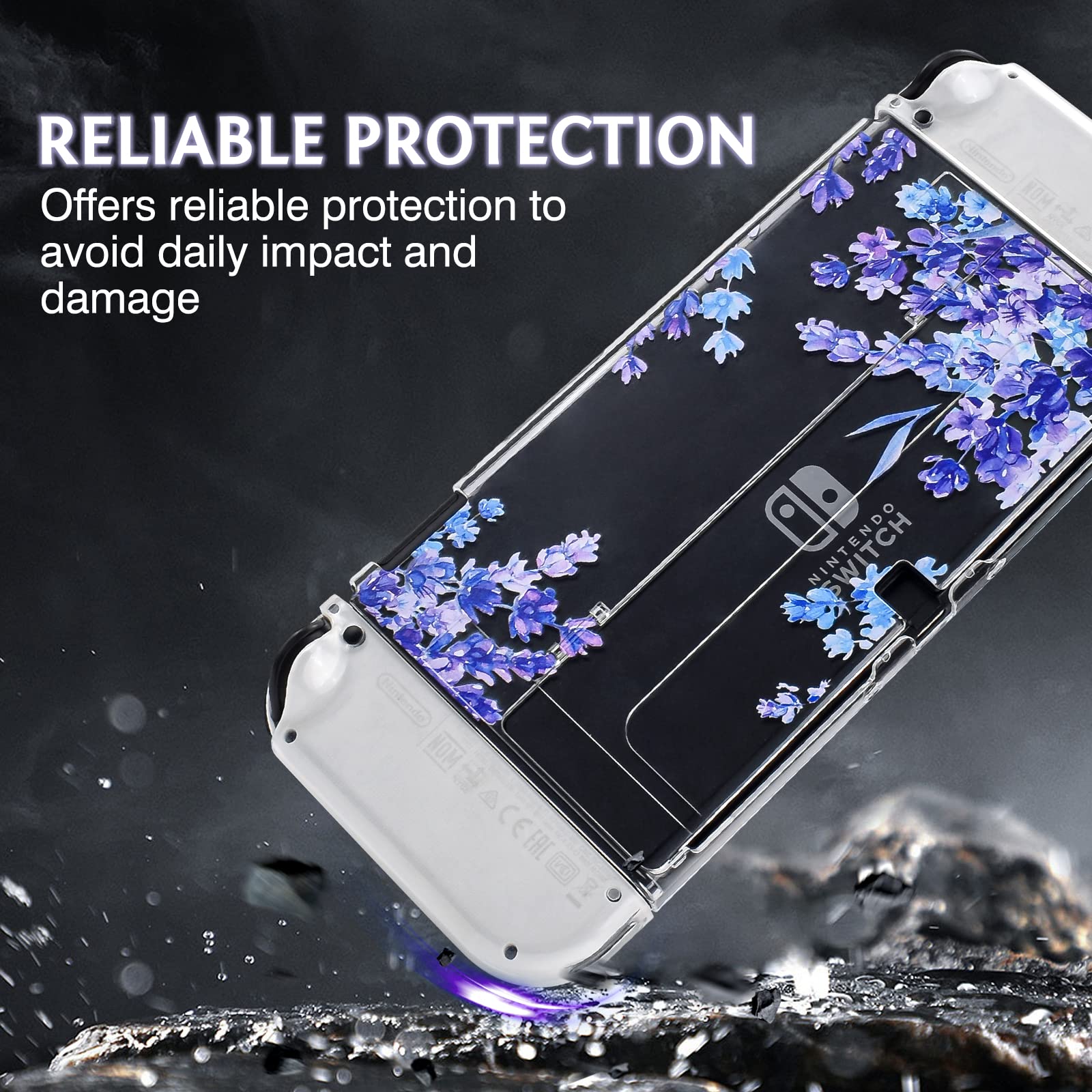 DLseego Peach Blossom Pink Flower Floral Clear Switch OLED Protective Case 2022 Version Anti-Scratch Dockable Console Transparent TPU Shell Soft Shock-Absorption Joy Con Cover for Switch OLED Model
