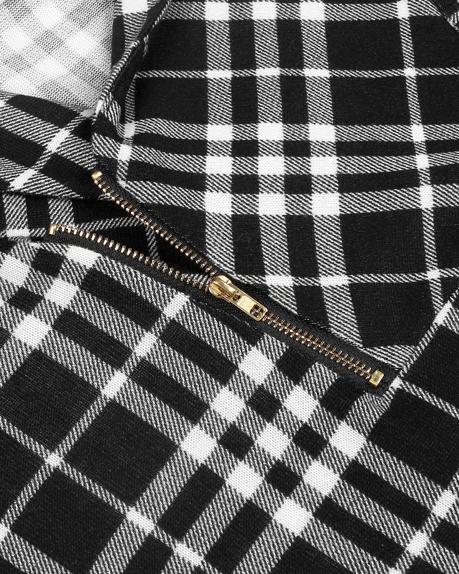 Cyanstyle Womens Cowl Neck Zipper Sweatshirt Casual Long Sleeve Tunic Pullover Plaid Black Medium