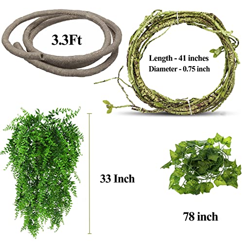 HERCOCCI Reptile Vines, Flexible Jungle Climbing Vines Terrarium Plastic Plants and Leaves Tank Accessories Decor for Gecko Snake Lizard Bearded Dragon Hermit Crab Frog