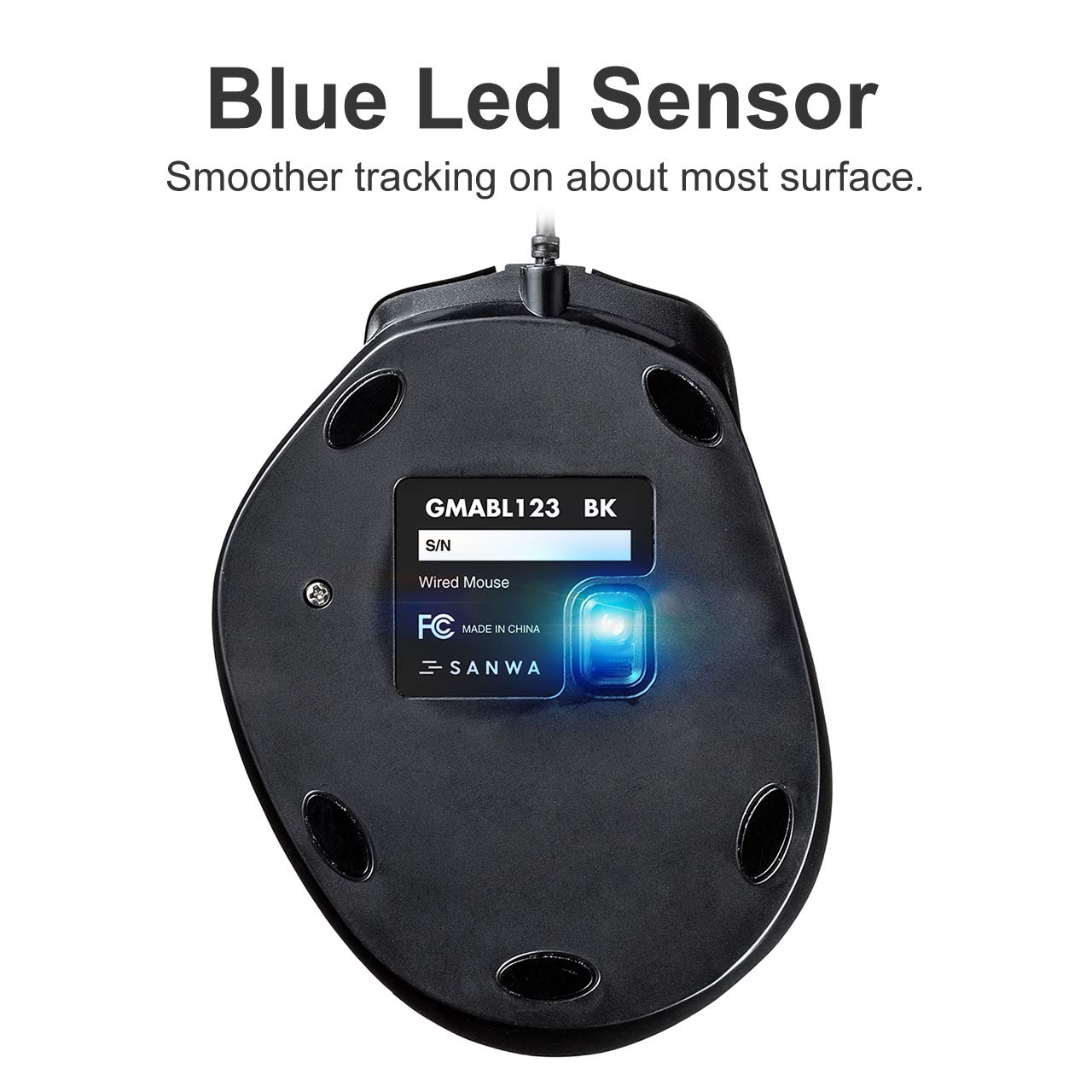 SANWA (Japan Brand) Wired Vertical Ergonomic Mouse, Silent Blue LED Optical Computer Mice, (1000/1600/2400/3200 DPI, 6 Buttons) Compatible with MacBook, Laptop, Windows Android Mac OS