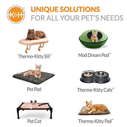 K&H Pet Products Thermo-Kitty Bed Deluxe Indoor Heated Cat Bed Mocha/Leopard Small 16 Inches