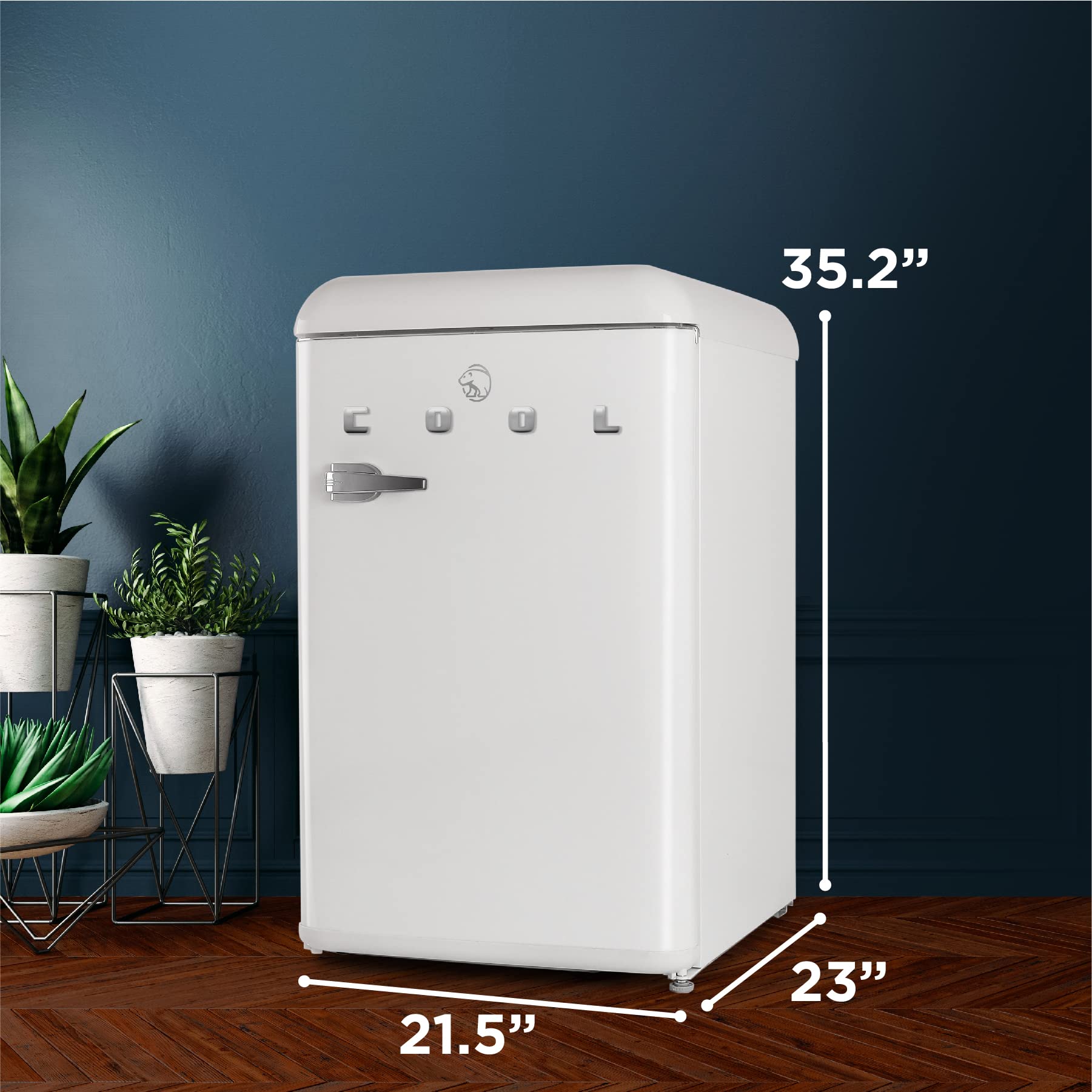 Commercial Cool CCRR4LW 4.0 Cu. Ft Freezer, Vintage Style 1 Slide-Out Glass Shelf and Crisper Cover, Retro Fridge, White Refrigerator