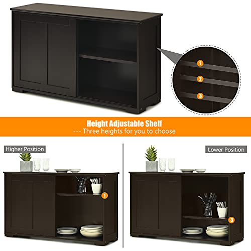 GORELAX Buffet Cabinet with Storage, Stackable Kitchen Sideboard w/Sliding Doors, Storage Cupboard w/Adjustable Shelves, Console Table, Narrow Buffet Table for Dining Living Room (Espresso)