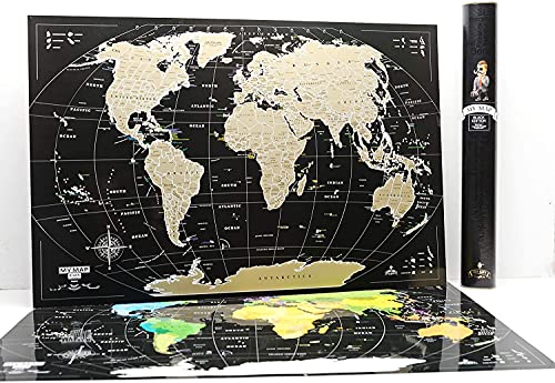 Scratch Off map 16x24 Black Gold Detailed USA States Deluxe Tracker Pin World Map MyMap Travel map Wall Poster Push pin map Includes Pins Tube Poster Map to Scratch Wall Décor Birthday Gift IDea…