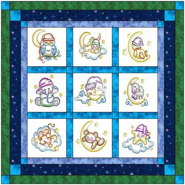Material Maven Quilt Kit Night Night Baby Boy/Pre Cut Ready to Sew/Finished Embroidery