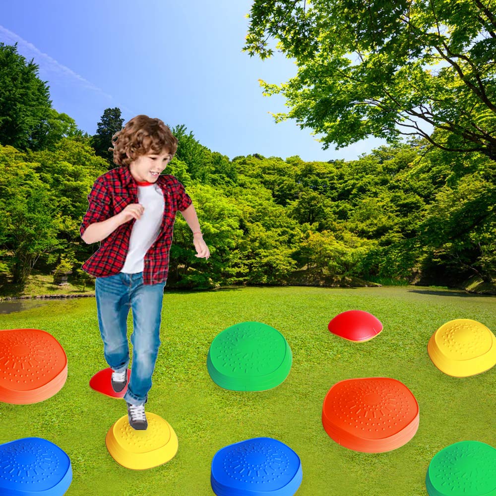 OMNISAFE Balance Stepping Stones for Kids, Non-Slip Textured Surface and Rubber Edges, Indoor & Outdoor Obstacle Course Toy, Exercise Coordination & Strength